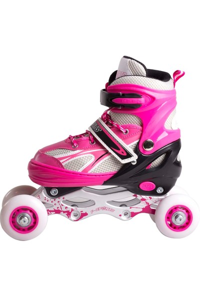 Furkan Toys F-Sports 2+2 Ayarlanabilir Ön Tekerleği Işıklı Metal Alıştırma Pateni Çanta Hediyeli