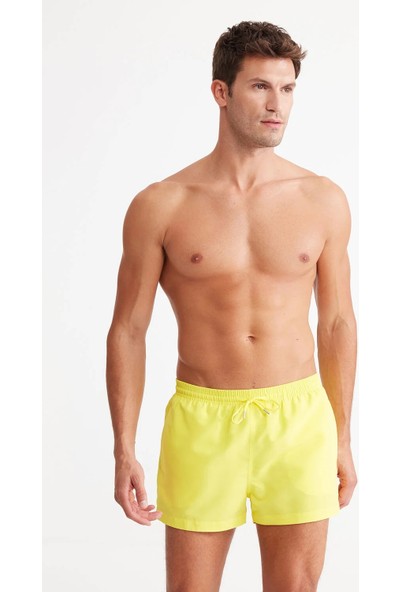 Kom Düz Beli Ayarlanabilir Neon Kısa Deniz Şortu