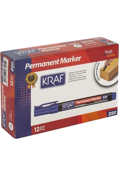 Kraf 220 Mavi Yuvarlak Uç Permanent Koli Kalemi 12'li Kraf 220 Mavi Yuvarlak Uç Permanent Koli Kalemi 12'li