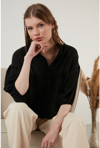 Lela Rahat Kesim Balon Kollu Gömlek Bayan Gömlek 6234438 Lela Rahat Kesim Balon Kollu Gömlek Bayan Gömlek 6234438