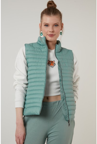 Lela Slim Fit Dik Yaka Cepli Şişme Yelek Bayan Yelek 497TAMARA