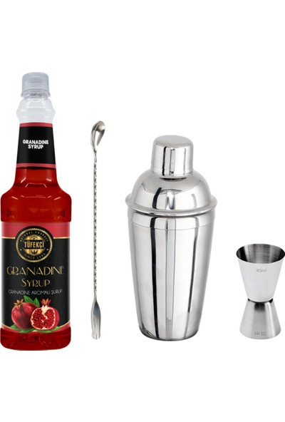 By Tüfekçi Nar Kokteyl Şurubu Shaker Bar Kaşığı ve Jigger Avantajlı Set