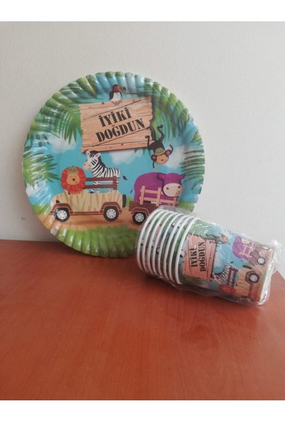 Cadde Süs Safari Temalı 8`li Kağıt Tabak Bardak Seti