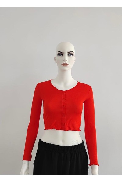 Egesashop V Yaka Sus Dugmeli Crop