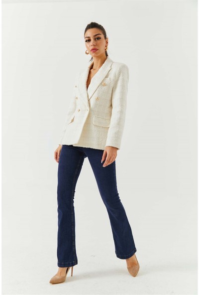 tuba butik Gold Düğmeli Kruvaze Tüvit Ekru Kadın Ceket tuba butik Gold Düğmeli Kruvaze Tüvit Ekru Kadın Ceket