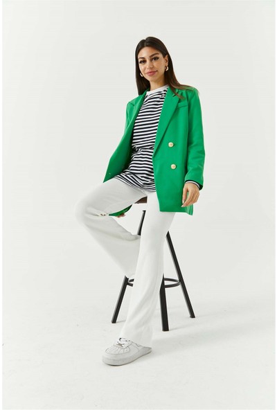 tuba butik Kruvaze Yaka Blazer Yeşil Kadın Ceket