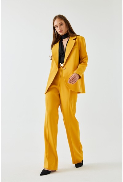 tuba butik Tek Düğme Blazer Hardal Kadın Ceket tuba butik Tek Düğme Blazer Hardal Kadın Ceket