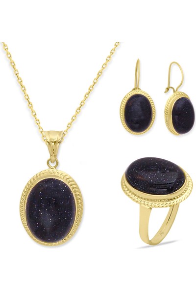 Aslı Gold Simli Taşlı Büyük Boy Altın Nostalji Takım (TKM0055)