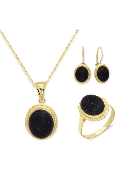 Aslı Gold Siyah Simli Taşlı Altın Üçlü Nostalji Takım (TKM0053) Aslı Gold Siyah Simli Taşlı Altın Üçlü Nostalji Takım (TKM0053)