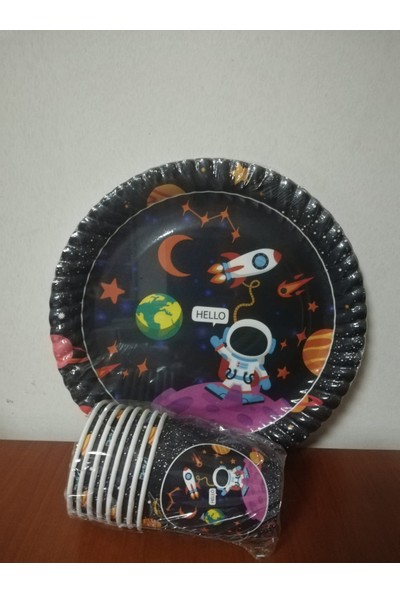 Cadde Süs Uzay Temalı 8`li Kağıt Tabak Bardak Seti