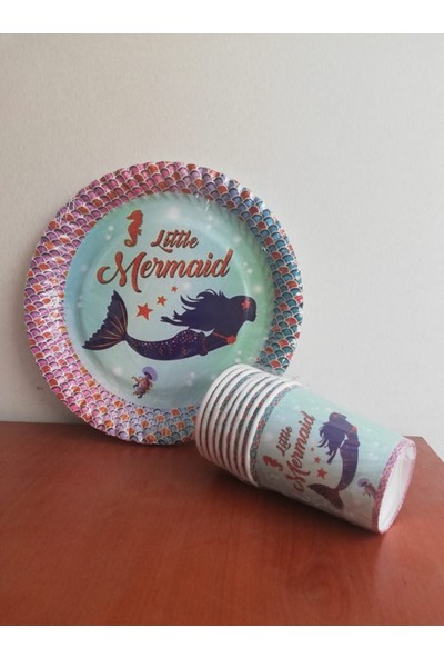Cadde Süs Deniz Kızı Temalı 8`li Kağıt Tabak Bardak Seti