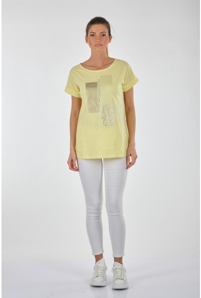 Vedi Yuvarlak Yaka Baskılı Düşük Kol Sarı Kadın Bluz 22122087 Vedi Yuvarlak Yaka Baskılı Düşük Kol Sarı Kadın Bluz 22122087