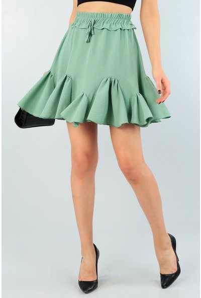 Trendy Look Kadın , Genç Kız Yeşil Aerobin Kumaş Fırfırlı Tasarım ETEKV64501