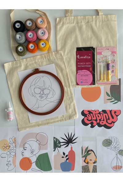 Lovofiya Punch Nakışı Bez Çanta Seti (2 Adet Bez Çanta) Lovofiya Punch Nakışı Bez Çanta Seti (2 Adet Bez Çanta)