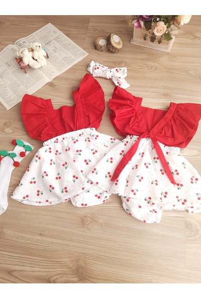 Sadem Butik Kiraz Baskılı Elbise / Kloş Elbise /