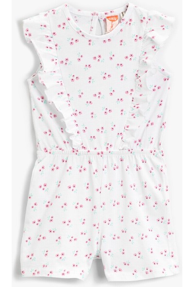 Koton Kız Bebek Çiçekli Tulum Kolları Fırfırlı Kısa Pamuklu Beli L