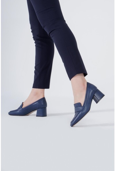 CZ London Deri Kadın Loafer Ayakkabı Kalın Topuklu