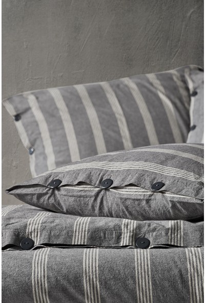 Luke Bold Pamuklu Yıkamalı Iplik Boya Çizgili 2 Adet Yastık Kılıfı Antrasit
