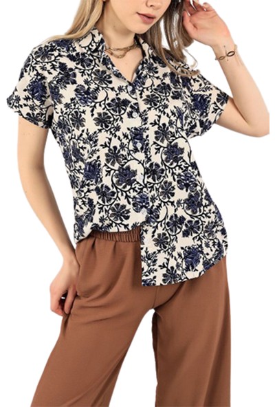 Gigi Giyim Çiçek Desenli Gömlek Mavi