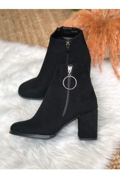 Surpie Shoes Halka Fermuar Detaylı Topuklu Kadın Bot