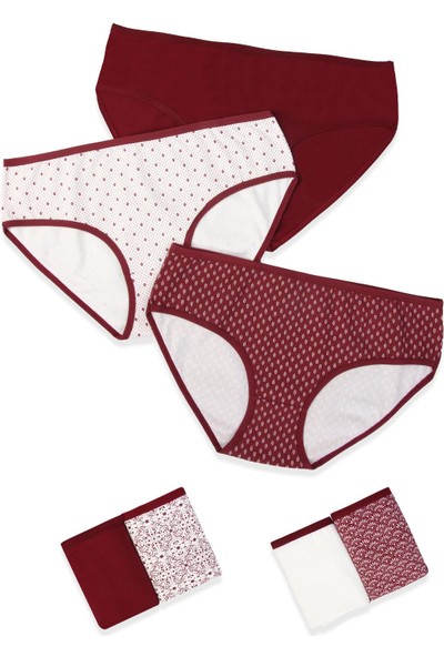 Dominant Kadın Bordo Ekru Pamuklu Likralı Külot 7'li Paket 57000-466