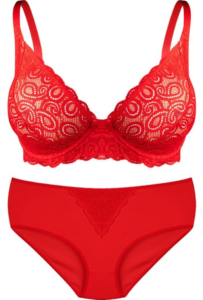 Dominant Kadın Kırmızı Dantelli Büyük Beden Balenli Sütyen Tk. 5750-4-1