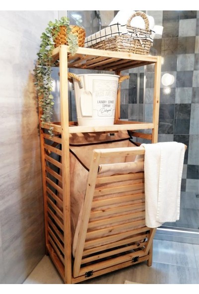 Digithome Ahşap Kirli Sepetli Banyo Düzenleyici Raf - Nİ21AHŞ004