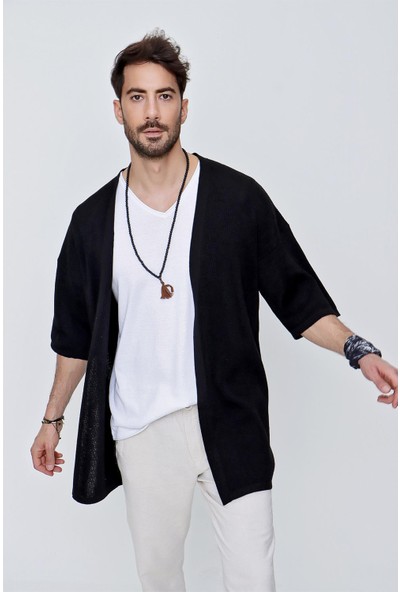 Chuba Erkek Rahat Kalıp Triko Kimono Siyah 22SM211 Chuba Erkek Rahat Kalıp Triko Kimono Siyah 22SM211