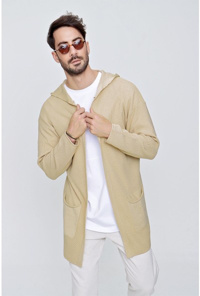 Chuba Erkek Rahat Kalıp Kapüşonlu Triko Hırka Taba 22SM215