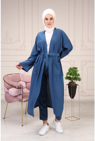 Kadın Çağla Kuşaklı Çift Cepli Kimono 5301