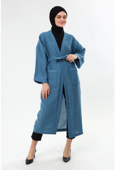 Kadın Çağla Kuşaklı Çift Cepli Kimono 5301