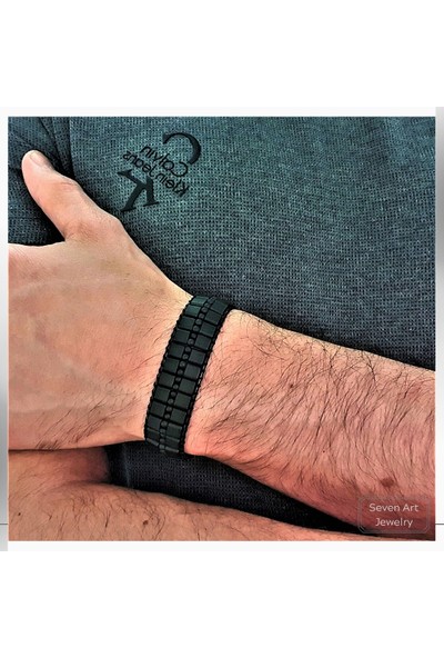 Seven Art Jewelry Zırh Bileklik - Hematit Erkek Bileklik - Doğal Taş Bileklik - Mat Siyah Erkek Bileklik