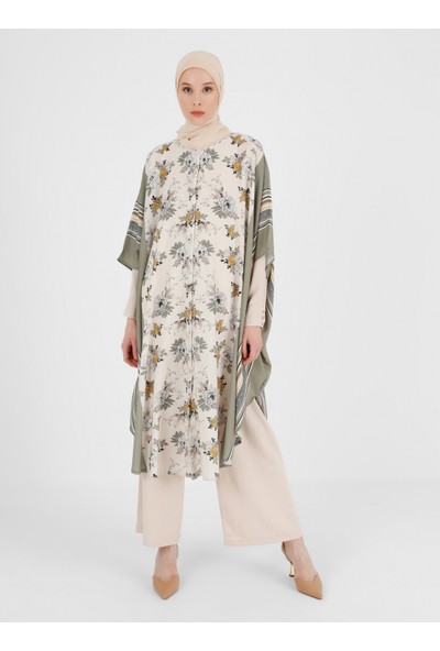 Refka Çiçek Desenli Ferace - Bej Yeşil - Refka Woman Refka Çiçek Desenli Ferace - Bej Yeşil - Refka Woman
