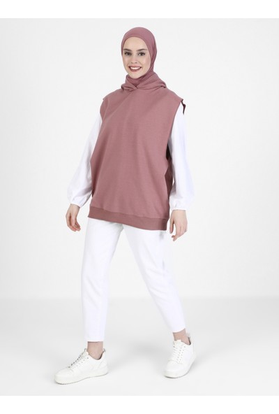 Refka Kapüşonlu Kolsuz Sweatshirt - Ağaç Kabuğu - Refka Basic Refka Kapüşonlu Kolsuz Sweatshirt - Ağaç Kabuğu - Refka Basic