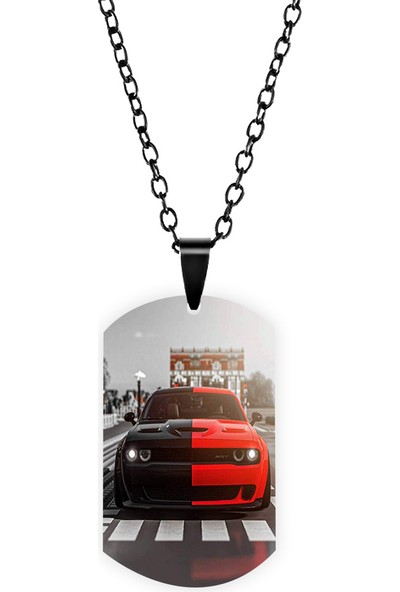 Rowalsi Dodge Challenger Baskılı Siyah Künye Rowalsi Dodge Challenger Baskılı Siyah Künye