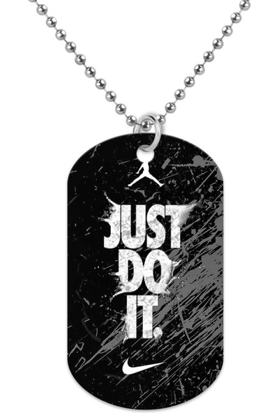 Rowalsi Just Do It Baskılı Gümüş Zincirli Künye/Kolye
