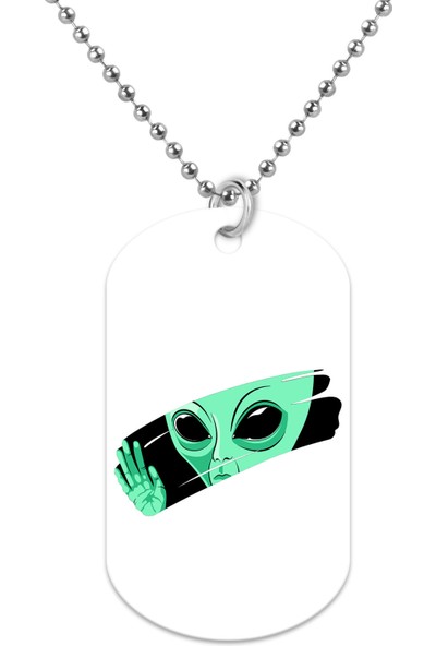 Rowalsi Green-Alien-Behind-The-Glass Baskılı Gümüş Zincirli Künye/Kolye Rowalsi Green-Alien-Behind-The-Glass Baskılı Gümüş Zincirli Künye/Kolye