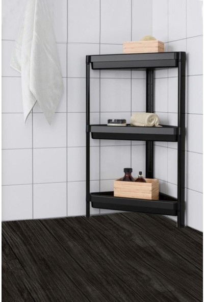 3 Katlı Köşeli Siyah Banyo Rafı Çok Amaçlı Raf Şampuanlık