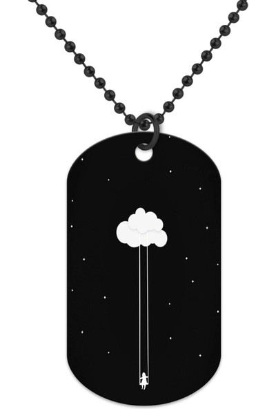 Rowalsi Bulut Salıncak Baskılı Siyah Zincirli Künye/kolye TYT1487