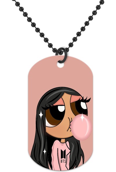 Rowalsi Bts Girl Baskılı Siyah Zincirli Künye/kolye TYT1475