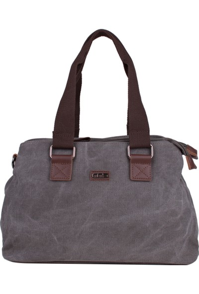 Ççs Kanvas Çok Gözlü Kadın Omuz Çantası Gri