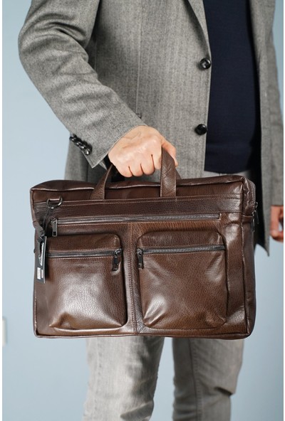 Adelina Bags Erkek Siyah Hakiki Deri Büyük Boy Evrak Laptop El ve Omuz Çantası