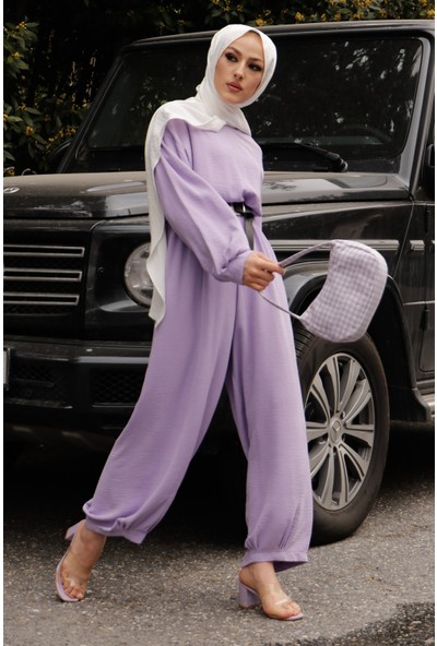 İmaj Butik Beli Lastikli Kemerli Tesettür Tulum/lila İmaj Butik Beli Lastikli Kemerli Tesettür Tulum/lila