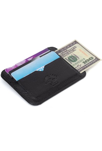 Newish Polo Siyah Hakiki Deri Ince Yatay Kartlık Newish Polo Siyah Hakiki Deri Ince Yatay Kartlık