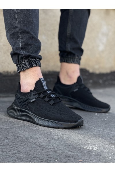 bklm Coosh Triko Örgü Detaylı Bağcıklı Kalın Yüksek Siyah Taban Siyah Renk Erkek Sneaker Spor Ayakkabı