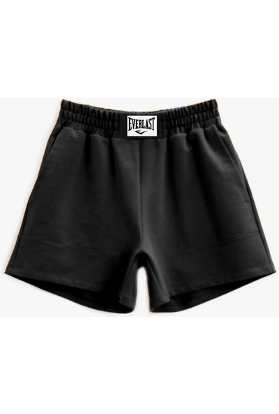 Kadın Siyah Yüksek Bel Mini Şort / Kısa Spor Şort