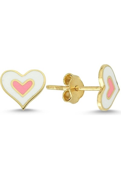 Online Takı 14 Ayar Altın Mineli Kalp Çocuk Küpesi Online Takı 14 Ayar Altın Mineli Kalp Çocuk Küpesi