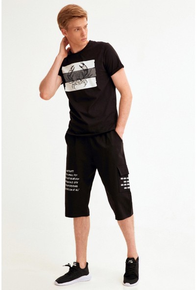 FullaModa Kargo Cepli Baskılı Kapri FullaModa Kargo Cepli Baskılı Kapri