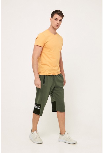 FullaModa Paçası Renk Bloklu Baskılı Kapri