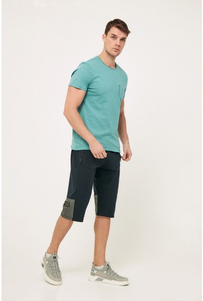 FullaModa Paçası Renk Bloklu Baskılı Kapri